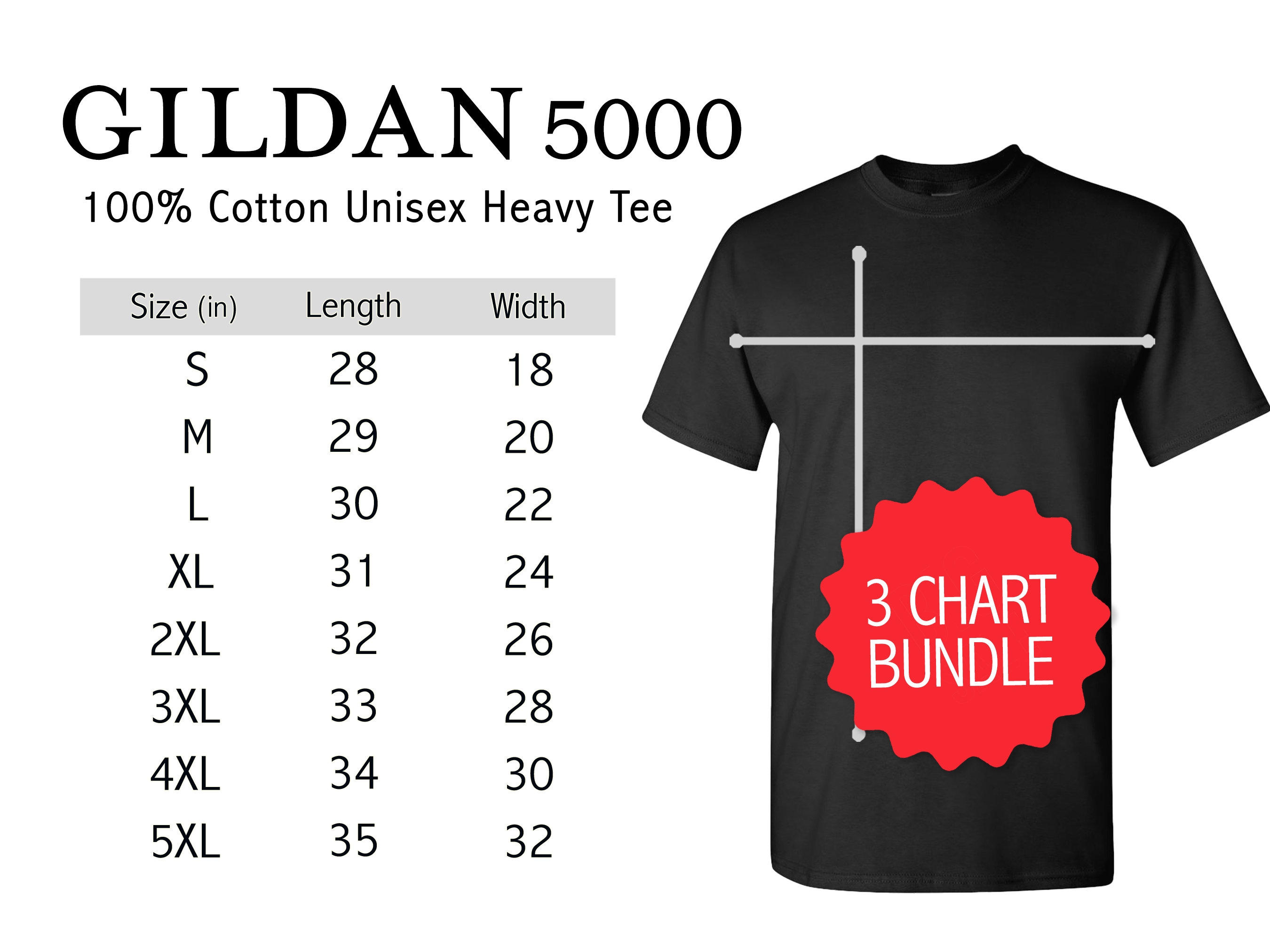 Gildan 5000 Size Chart Bundle G500 Shirt Size Guide Gilden 5000 Black ...