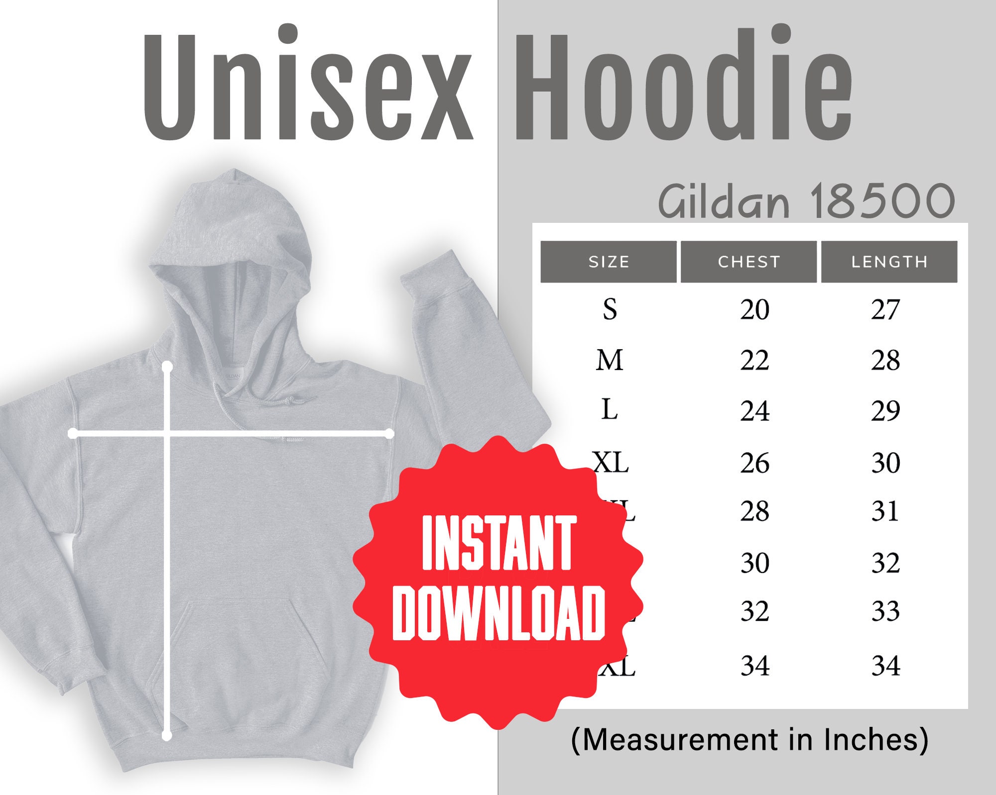 Gildan 18500 Size Chart Light Grey Gildan 18500 Unisex Hoodie Size ...