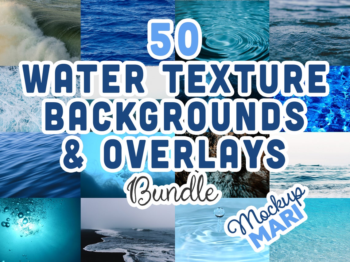 50 Water Textures Bundle PNG Water Background Overlays Raindrop Waves ...