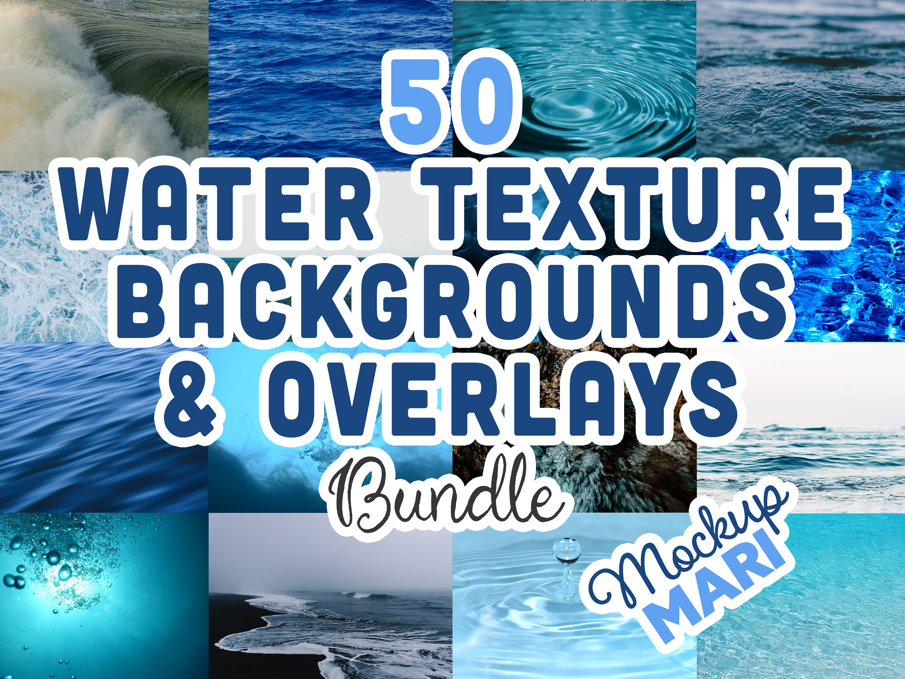 50 Water Textures Bundle PNG Water Background Overlays Raindrop Waves ...