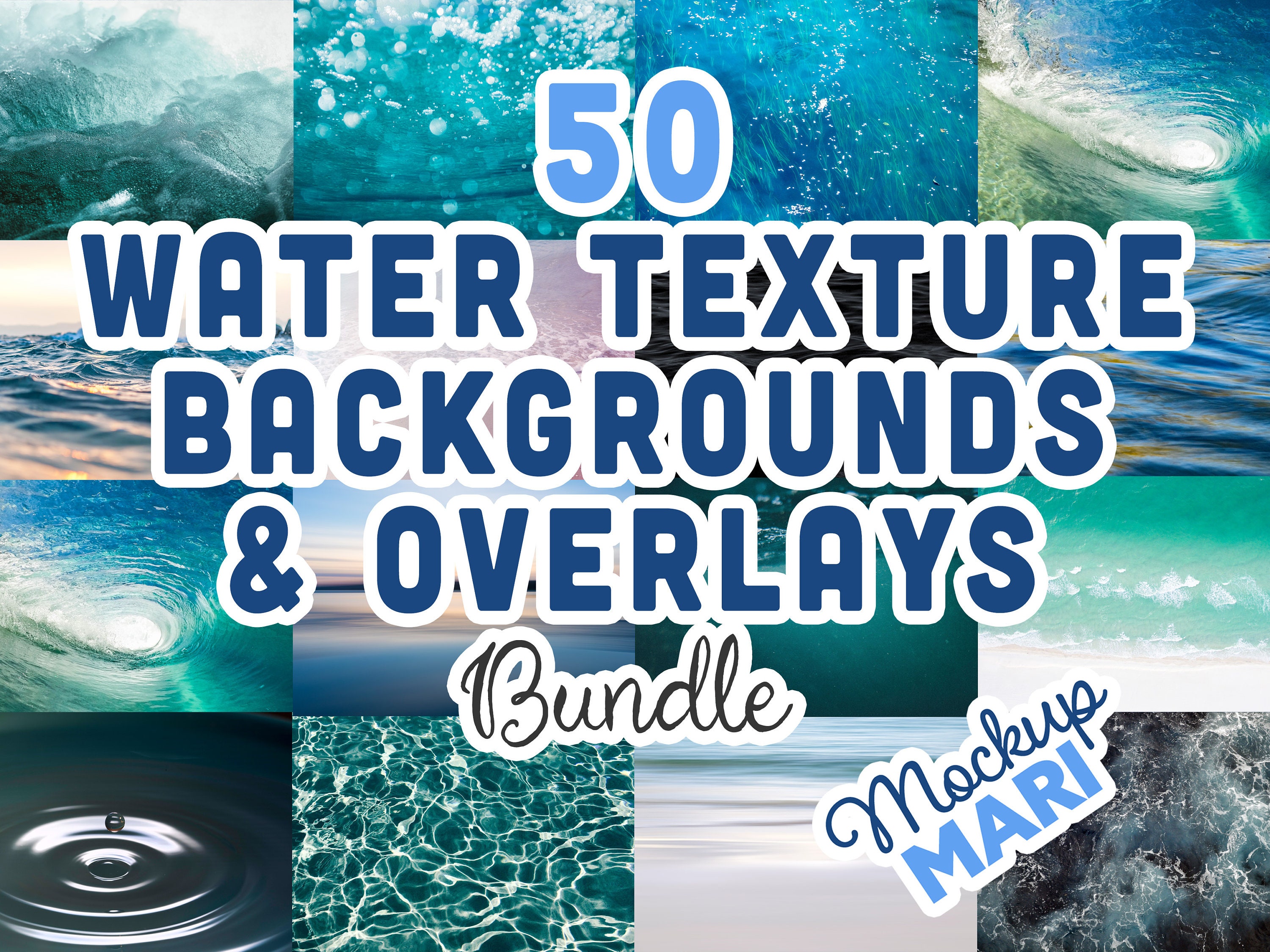 50 Water Textures Bundle PNG Water Background Overlays Raindrop Waves ...