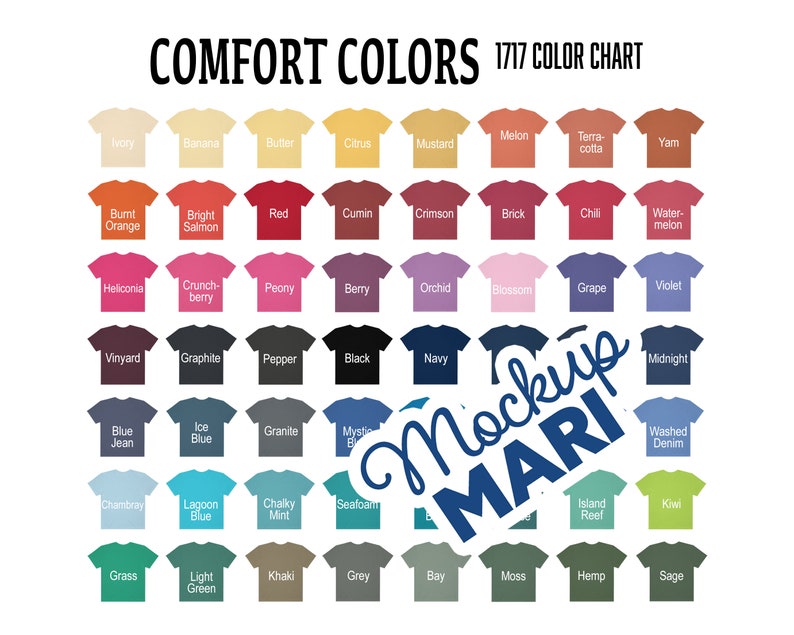 1717 Comfort Colors Color Chart Mockup Comfort Color Choices T-shirts ...