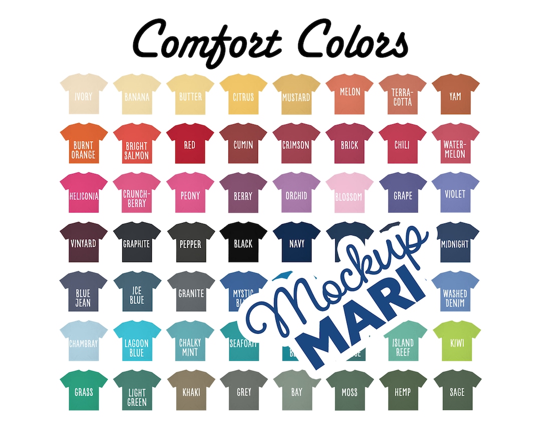 Comfort Colors T-shirt Color Chart Mockup 1717 Comfort Color Choices ...