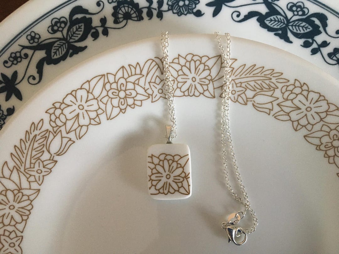 Corelle Woodland Brown Pendant Necklace Cut From Broken Vintage Corelle ...