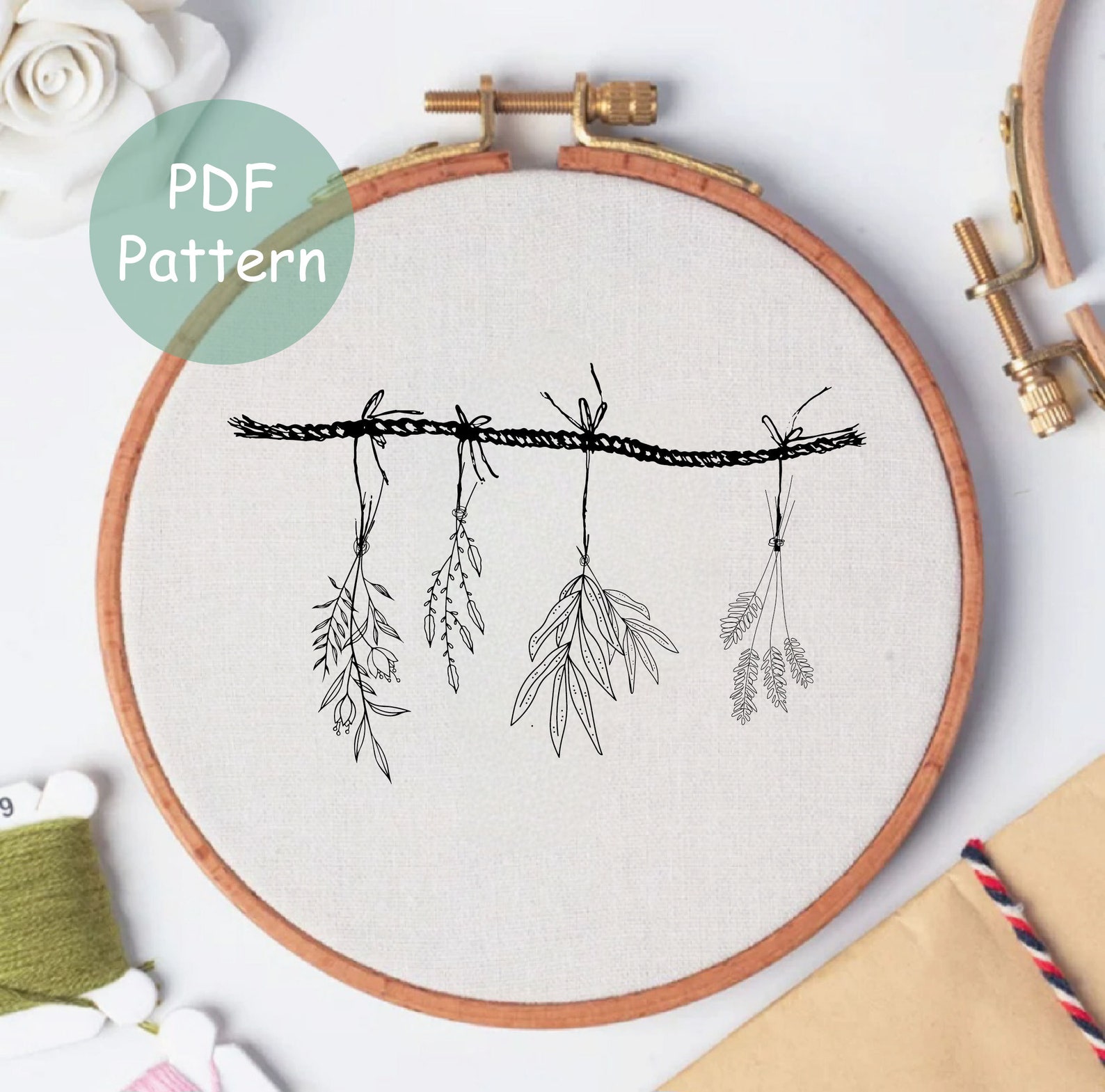 Dried Flowers Embroidery Pattern for Beginner | Hand Embroidery PDF ...