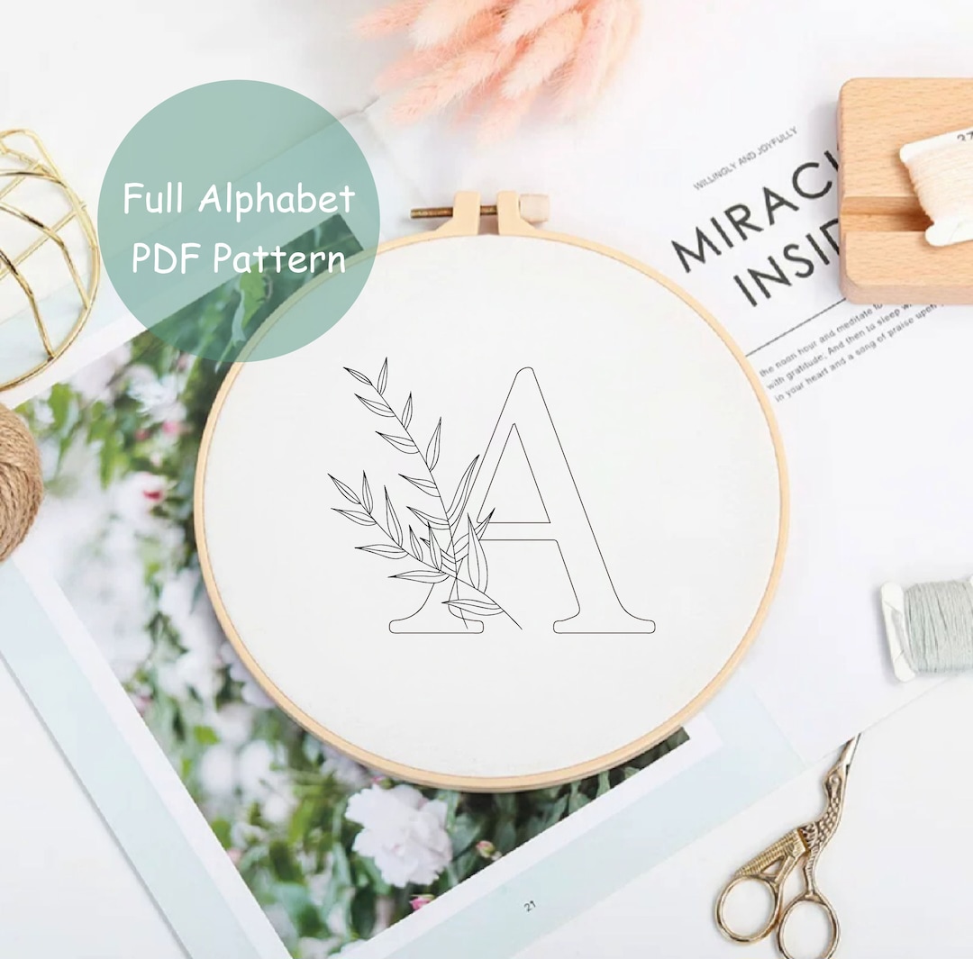 Floral Alphabet Embroidery PDF Pattern | Floral Monogram Hand ...