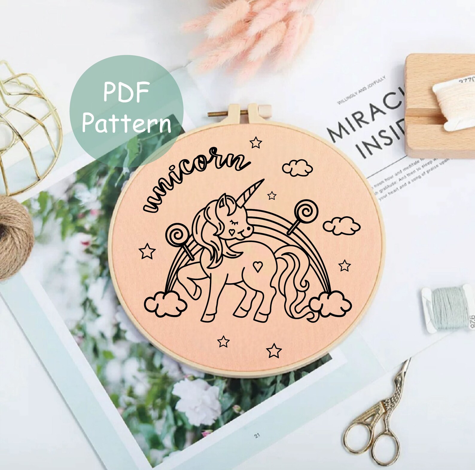 Unicorn Embroidery Pattern for Beginner | Animal Hand Embroidery PDF ...