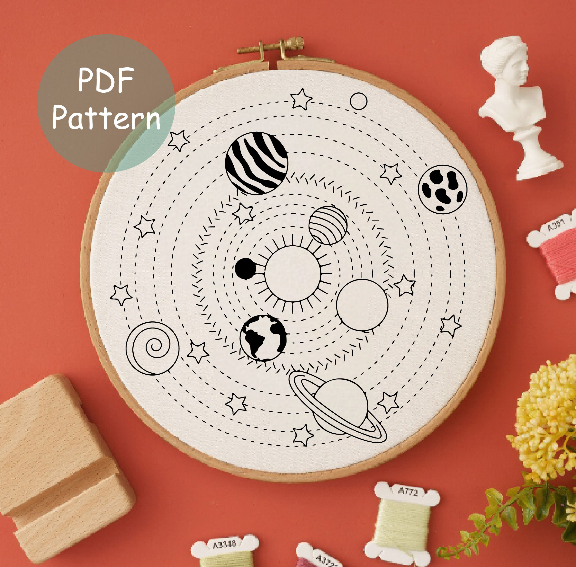 Space Embroidery Pattern for Beginner | Celestial Hand Embroidery PDF ...