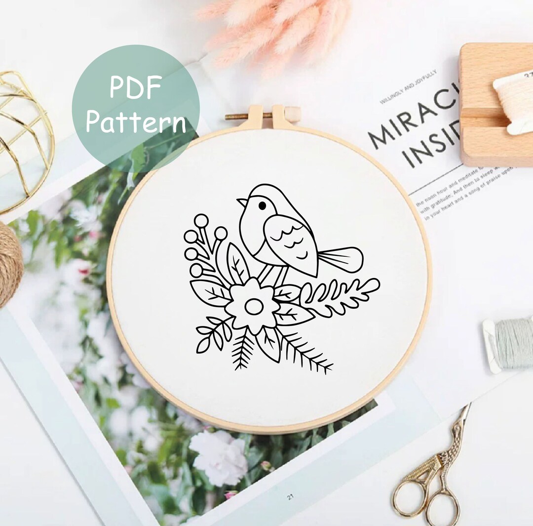 Bird Embroidery Pattern for Beginner | Animal Hand Embroidery PDF ...