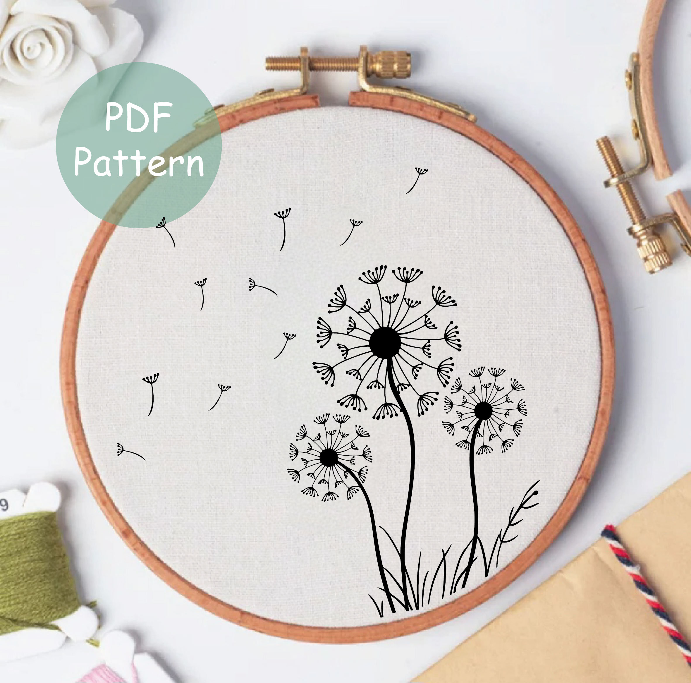 Dandelion Embroidery Pattern for Beginner | Floral Hand Embroidery PDF ...