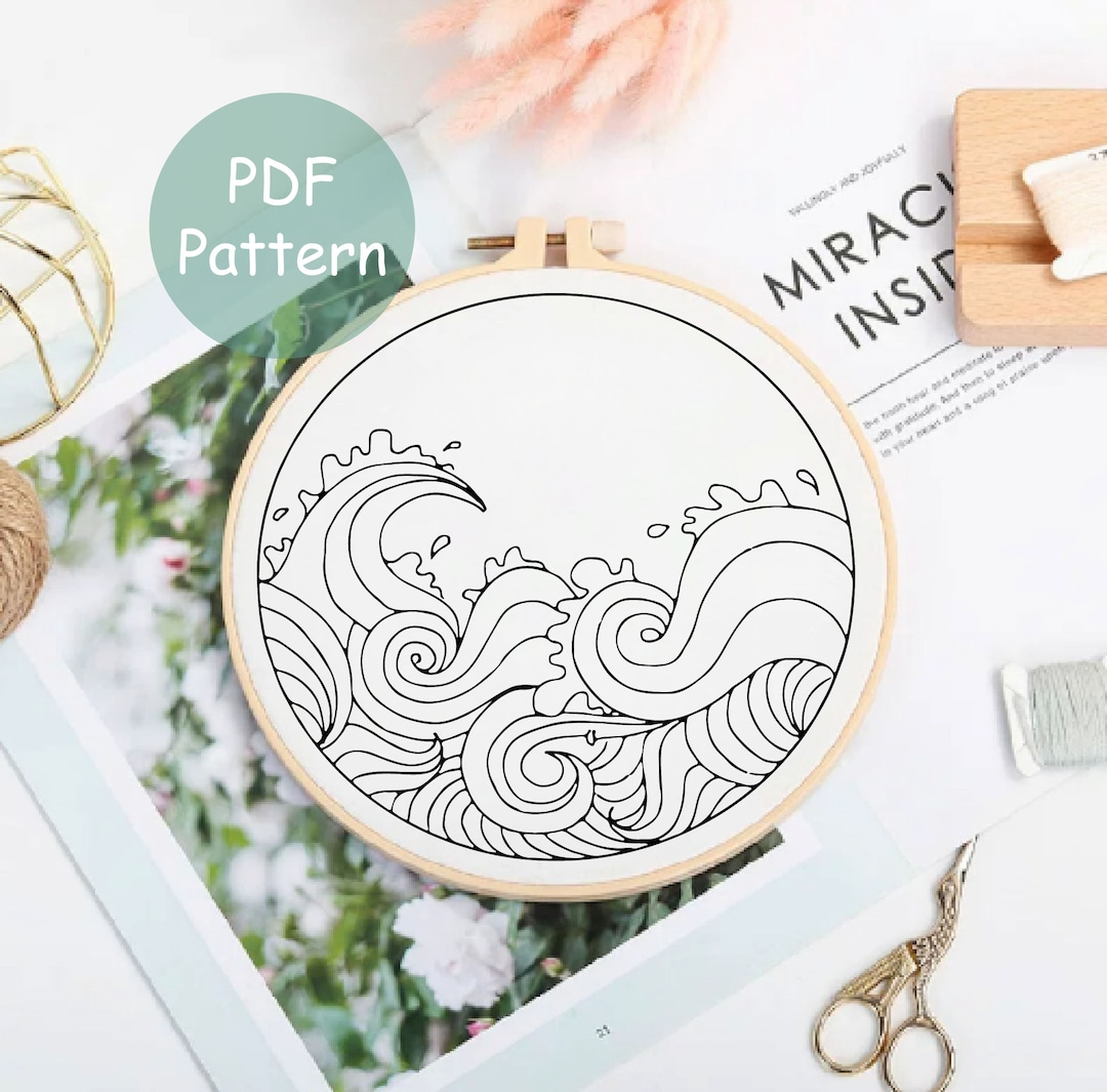 Waves Embroidery Pattern for Beginner | Sea Hand Embroidery PDF Pattern ...