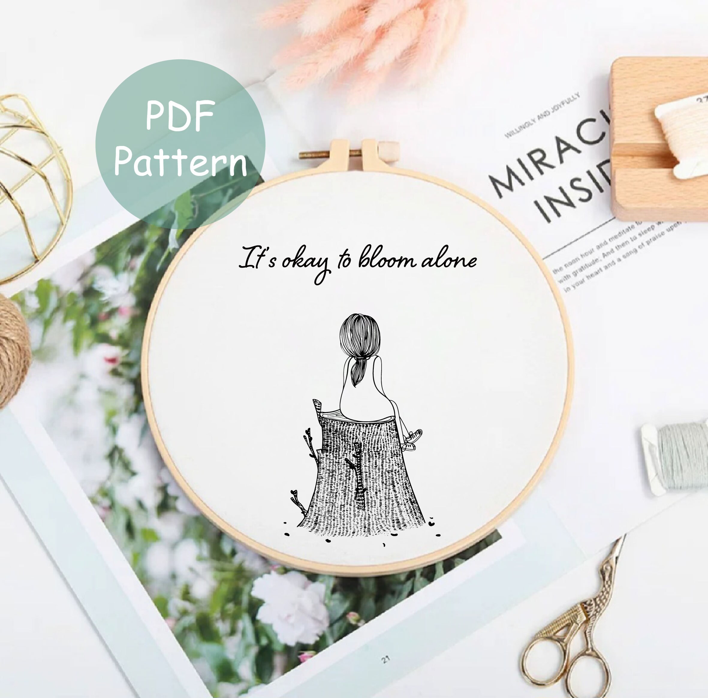 Girl Embroidery Pattern for Beginner | Floral Hand Embroidery PDF ...