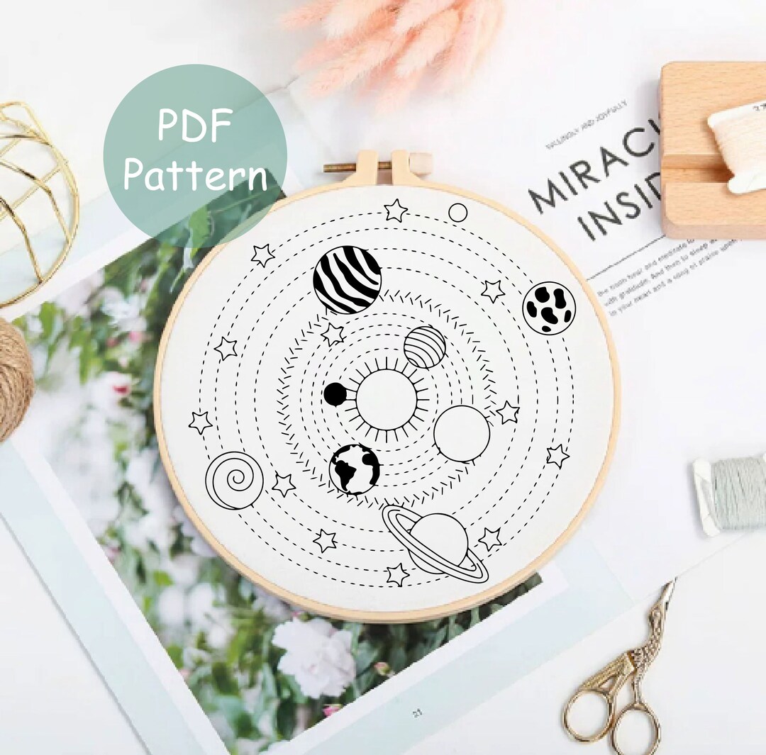 Space Embroidery Pattern for Beginner | Celestial Hand Embroidery PDF ...