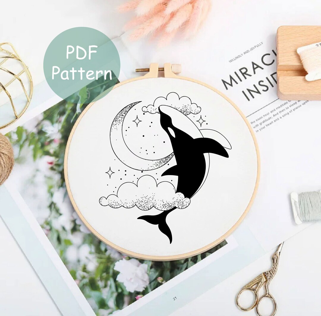 Whale Embroidery Pattern for Beginner | Floral Hand Embroidery PDF ...
