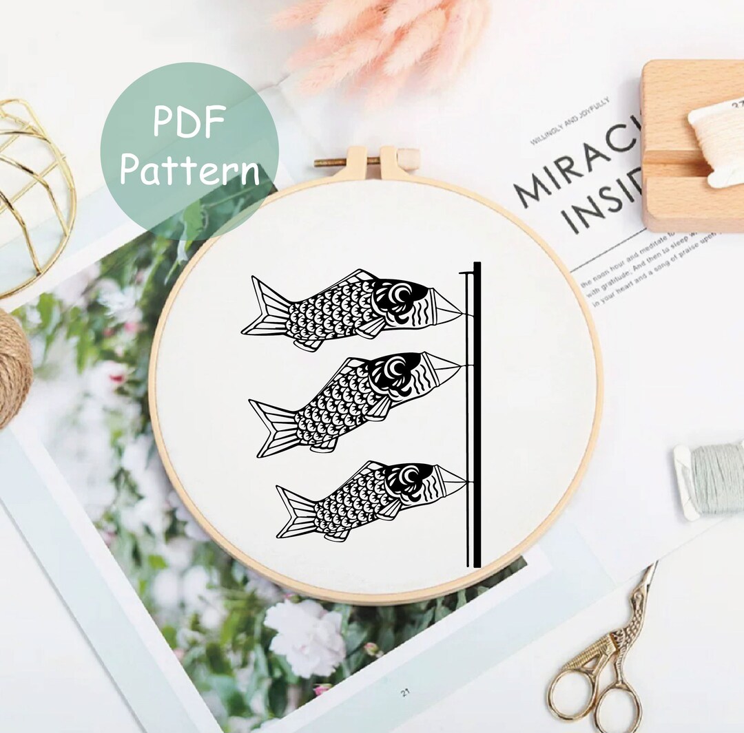 Koinobori Embroidery Pattern for Beginner | Hand Embroidery PDF Pattern ...