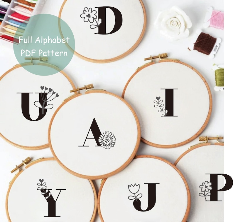 Floral Alphabet Embroidery PDF Pattern Floral Monogram Hand - Etsy