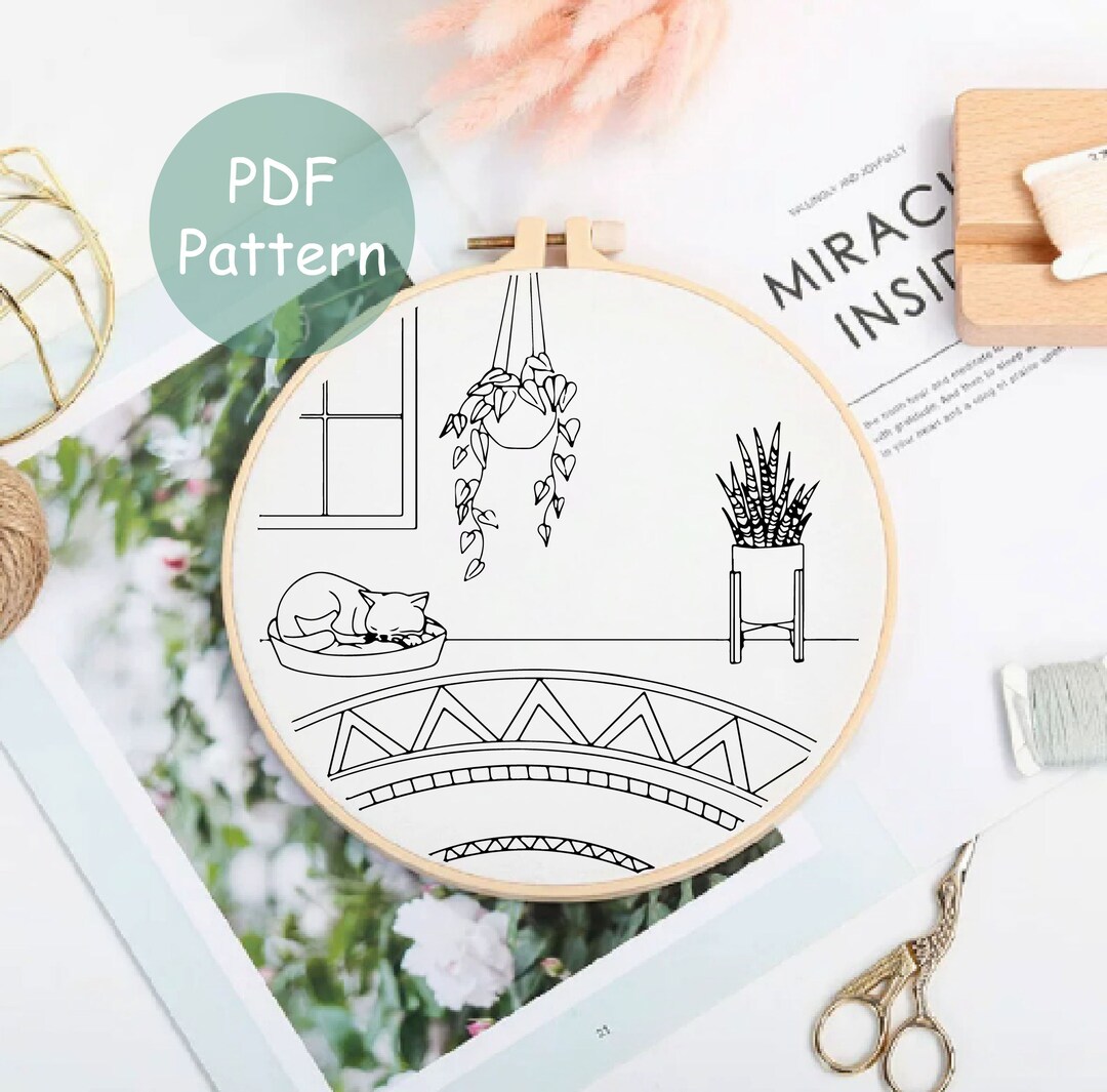 Cat Embroidery Pattern for Beginner | Animal Hand Embroidery PDF ...