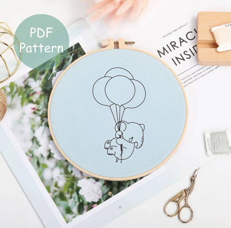 Elephant Embroidery Pattern for Beginner | Animal Hand Embroidery PDF ...