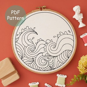 Waves Embroidery Pattern for Beginner | Sea Hand Embroidery PDF Pattern ...
