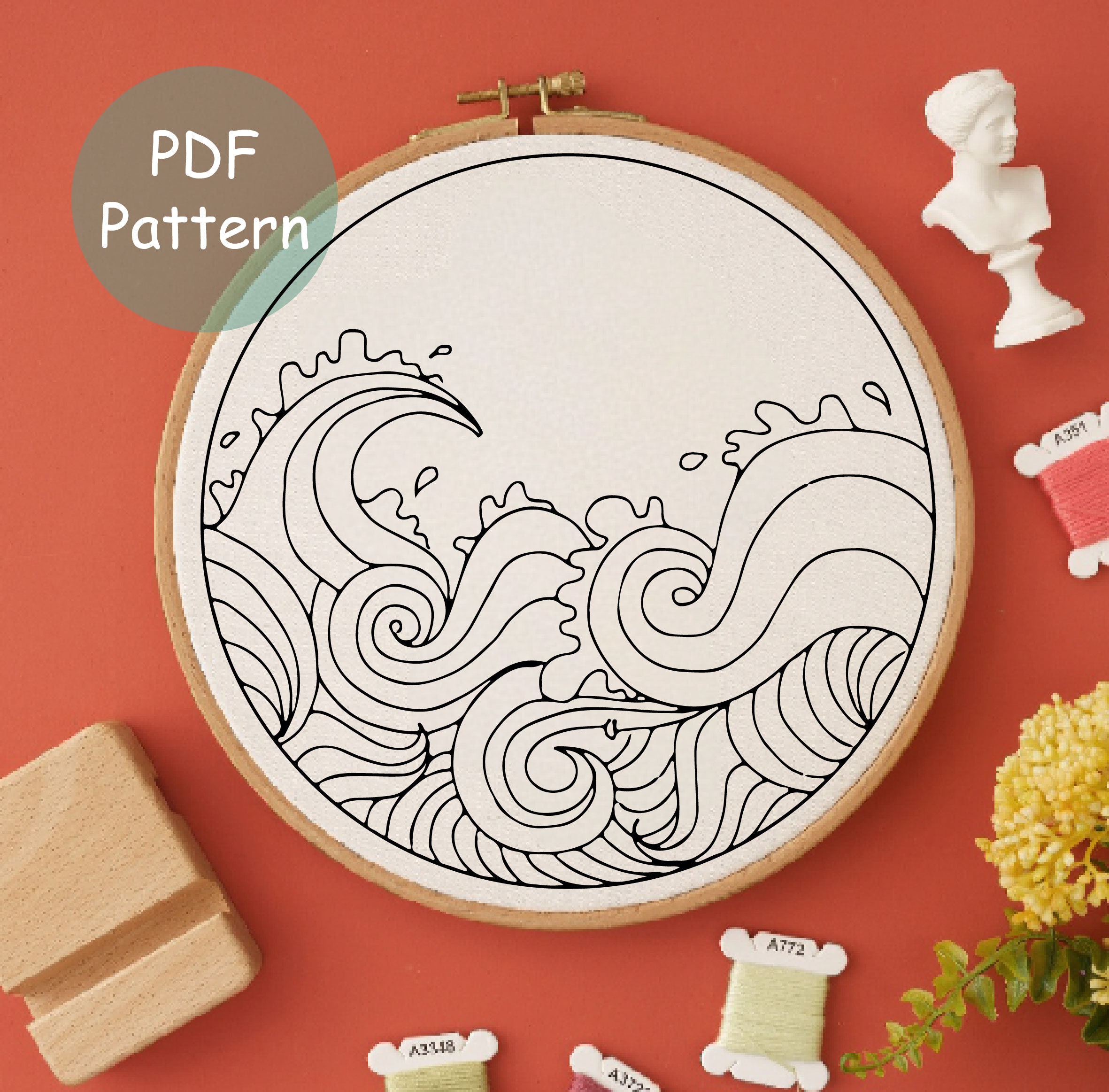 Waves Embroidery Pattern for Beginner | Sea Hand Embroidery PDF Pattern ...