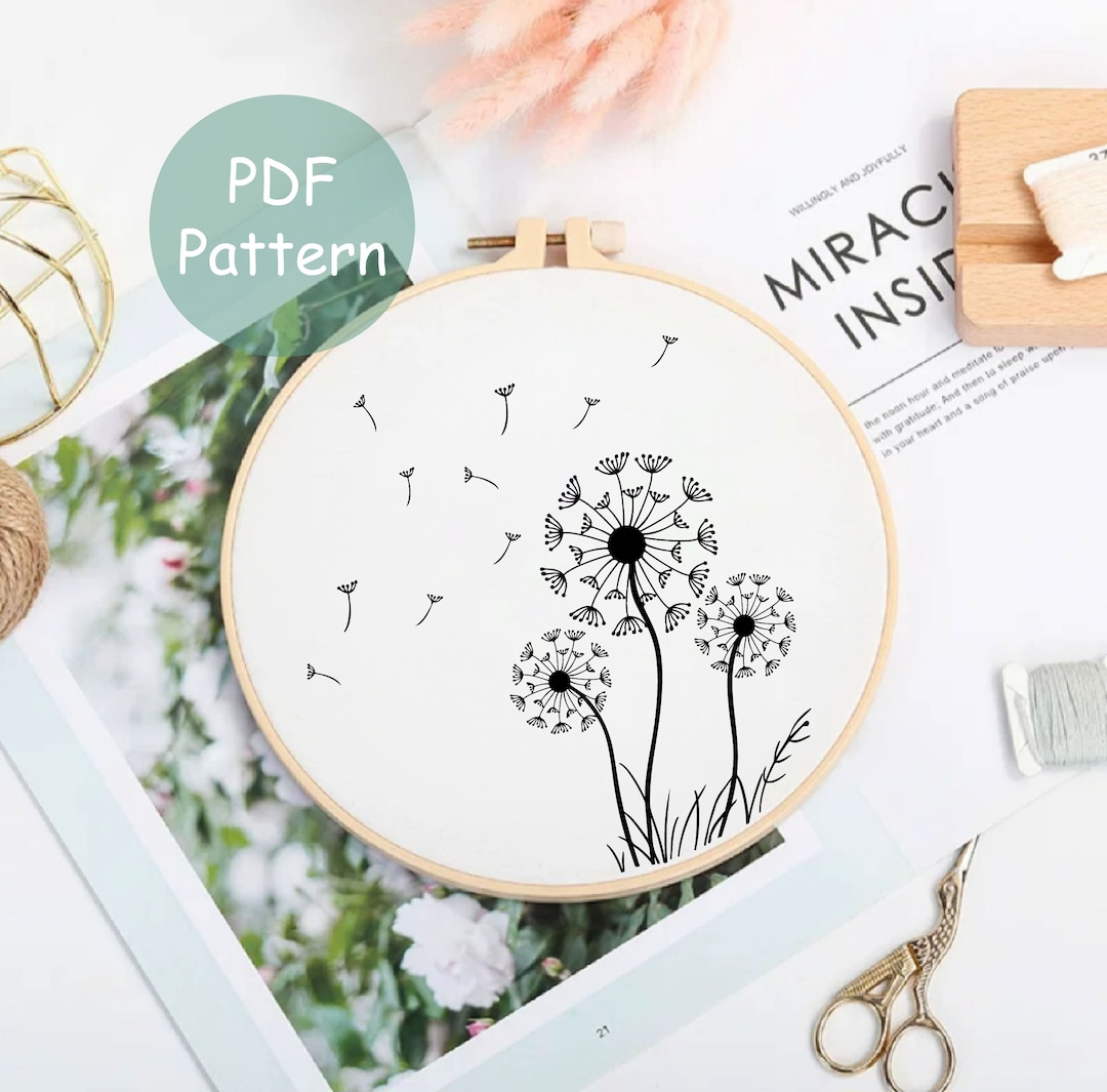 Dandelion Embroidery Pattern for Beginner | Floral Hand Embroidery PDF ...