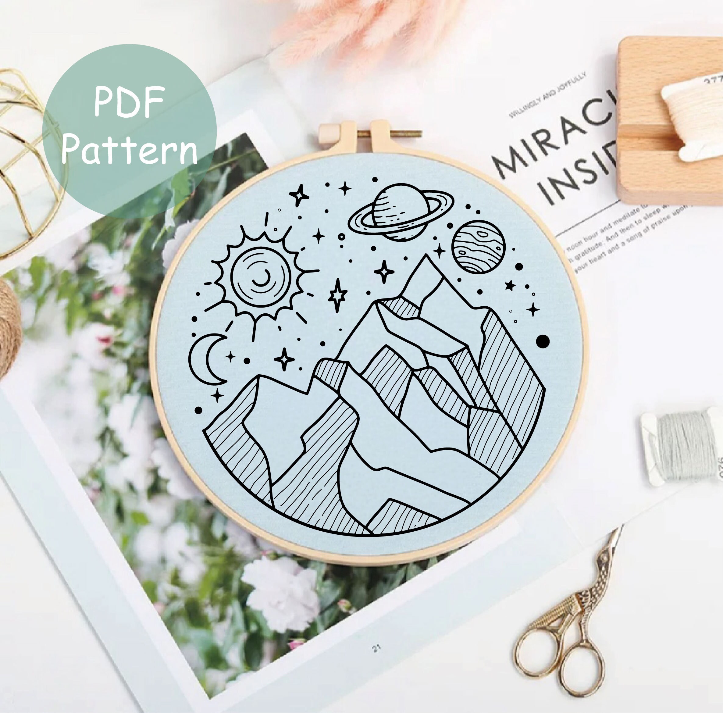 Moon Embroidery Pattern for Beginner | Celestial Hand Embroidery PDF ...
