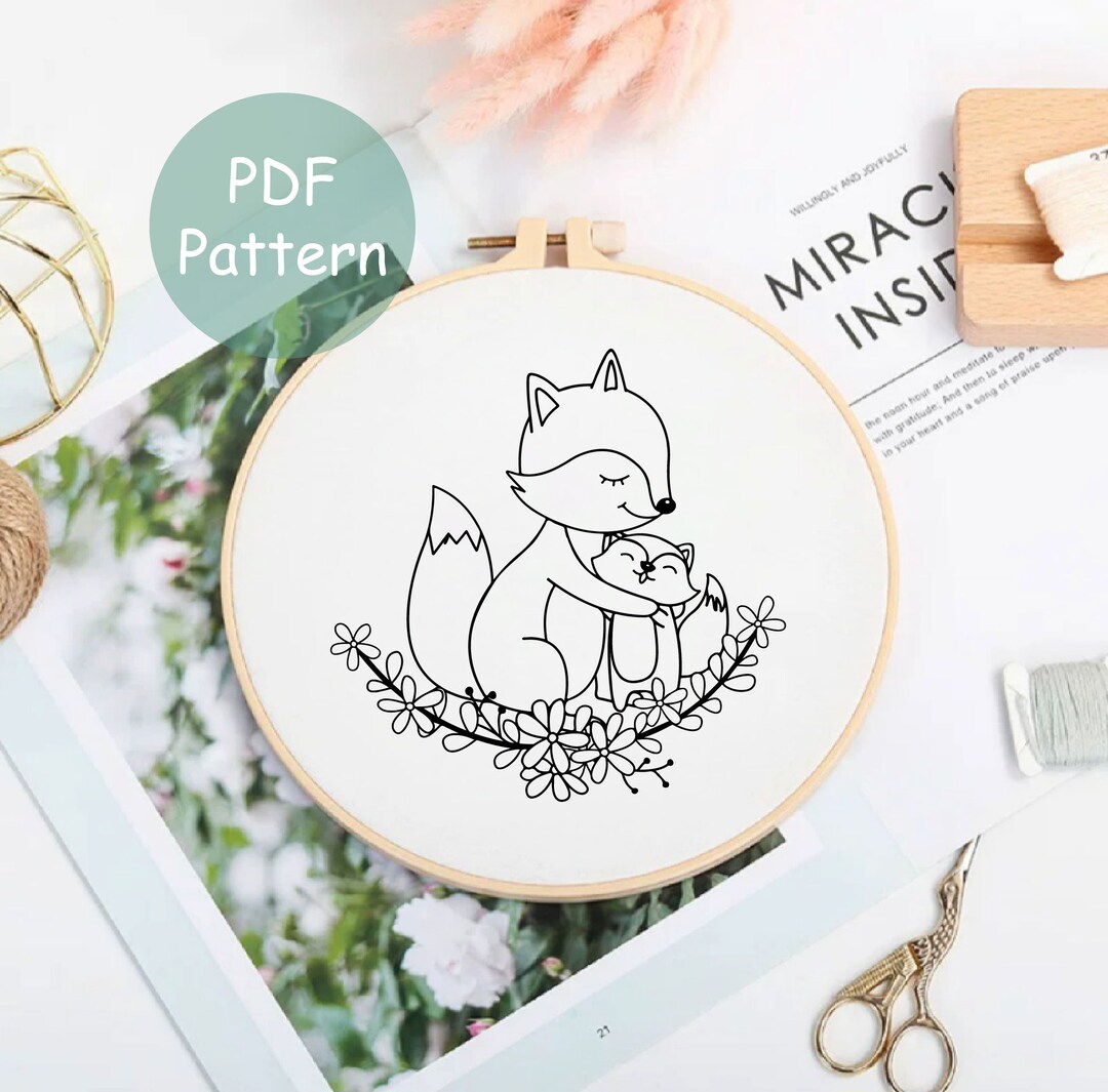 Fox Embroidery Pattern for Beginner | Animal Hand Embroidery PDF Pattern Instant Download ...