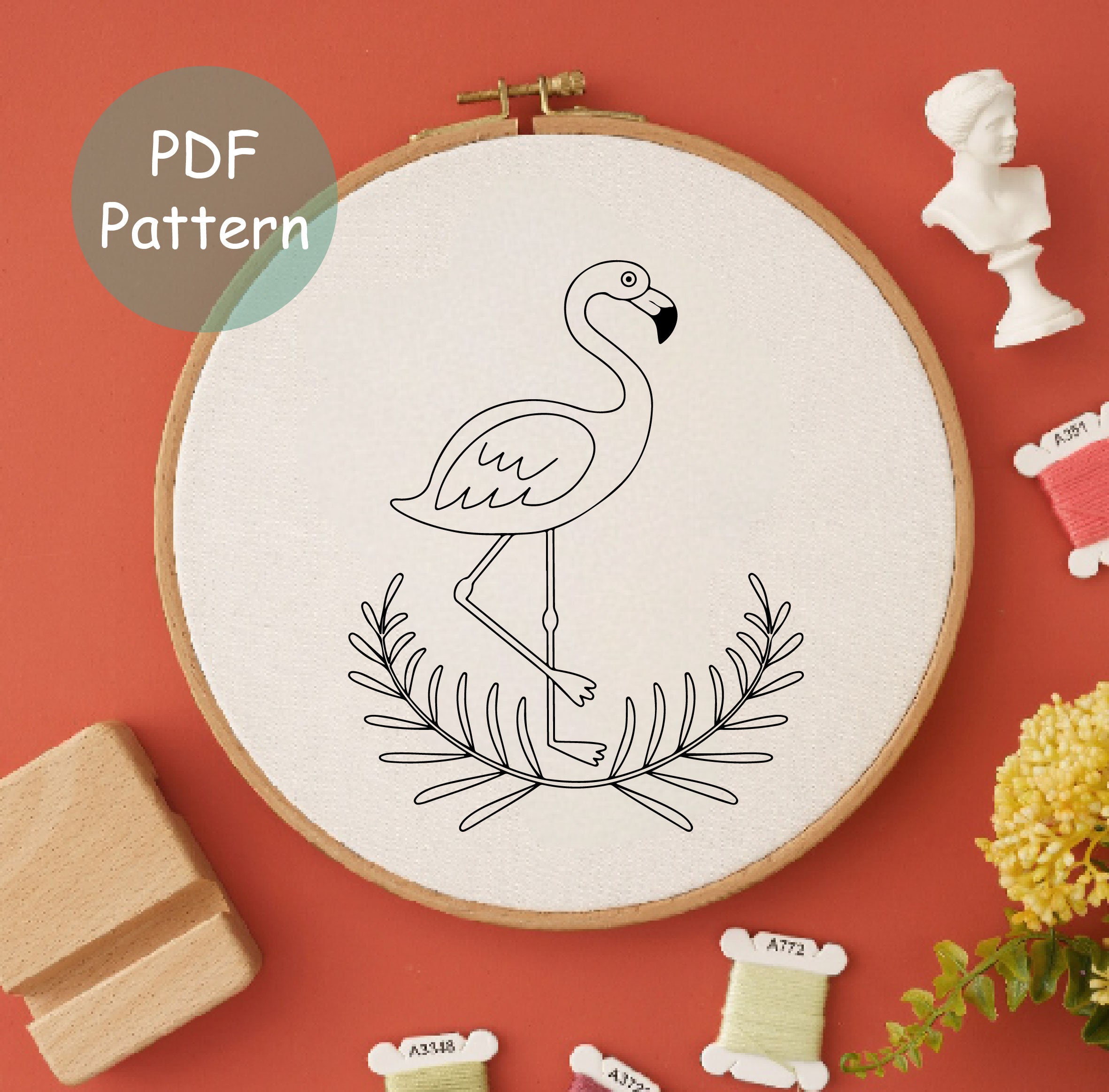 Crane Embroidery Pattern for Beginner | Animal Hand Embroidery PDF ...