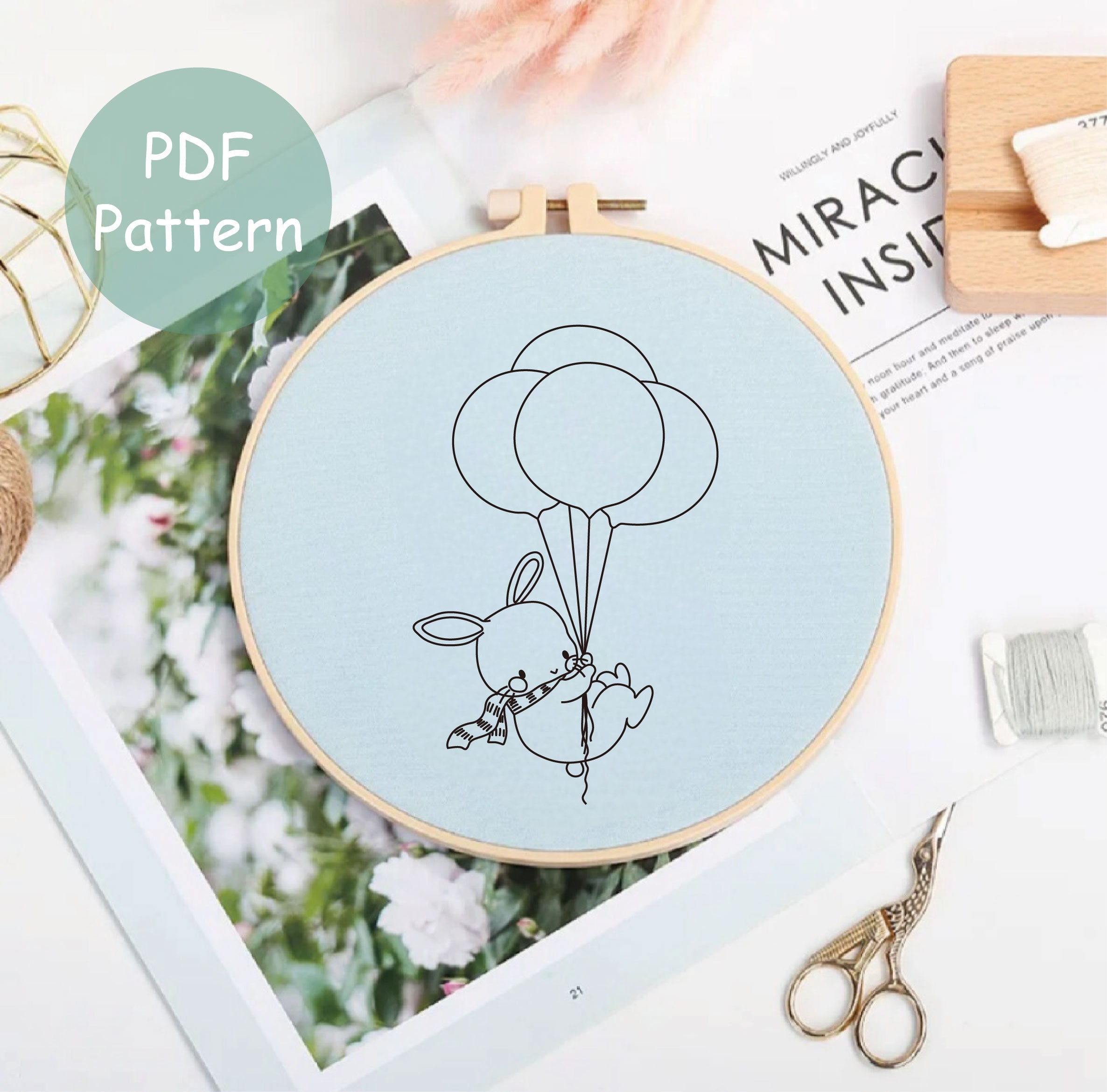 Rabbit Embroidery Pattern for Beginner | Animal Hand Embroidery PDF Pattern Instant Download ...