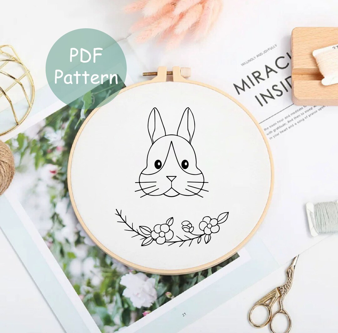 Rabbit Embroidery Pattern for Beginner | Animal Hand Embroidery PDF ...