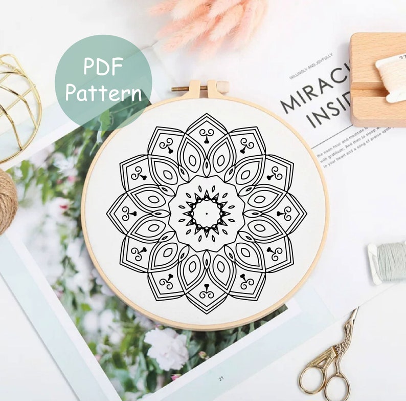 Mandala Embroidery Pattern for Beginner Modern Hand Embroidery PDF Pattern Instant Download ...
