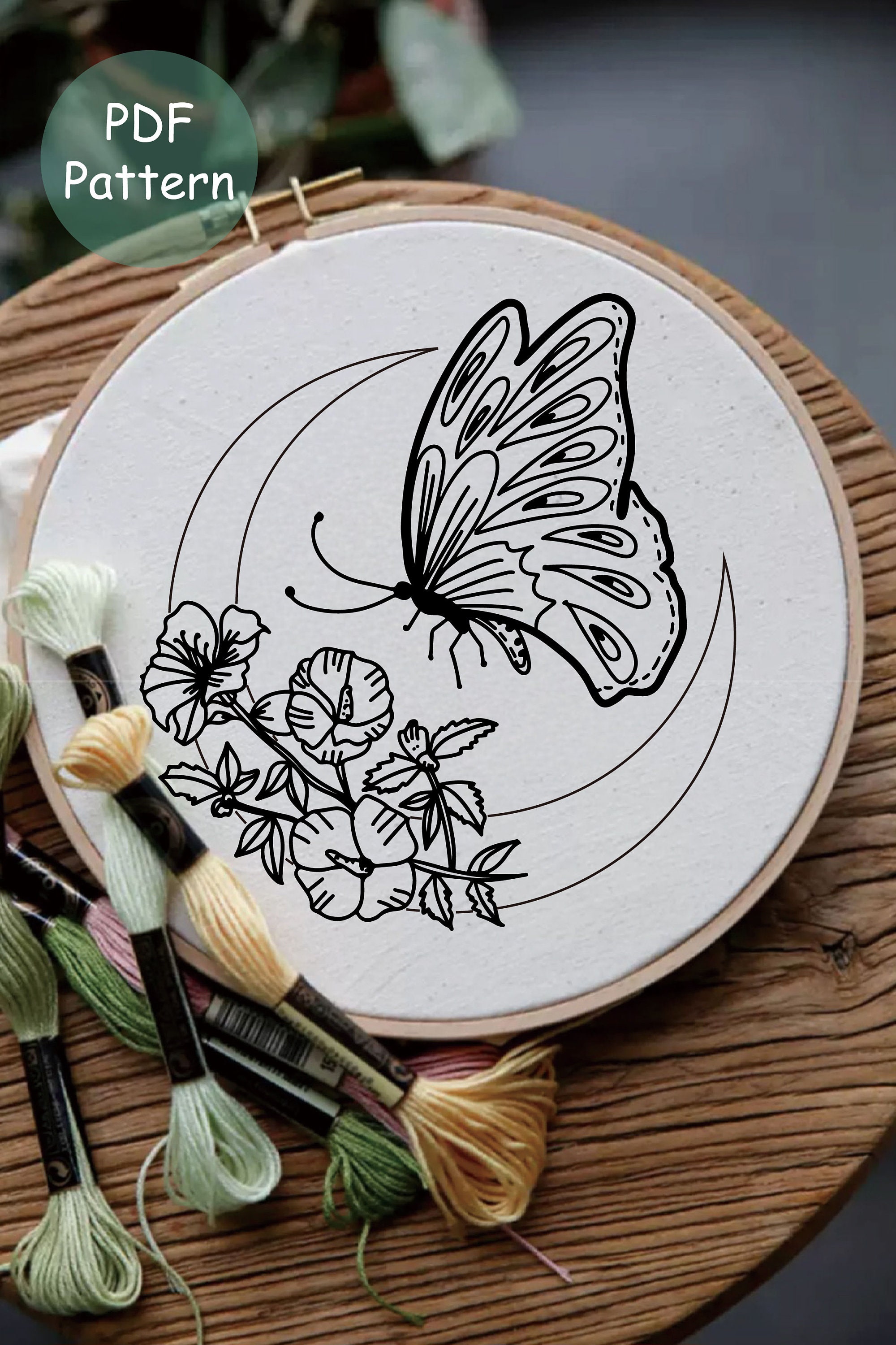 Butterfly Embroidery Pattern for Beginner | Floral Hand Embroidery PDF ...
