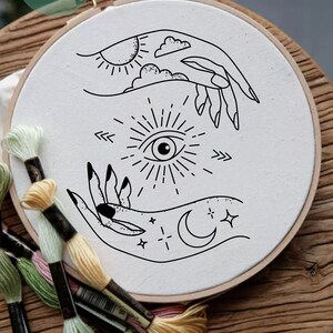 Eye Embroidery Pattern for Beginner | Celestial Hand Embroidery PDF ...