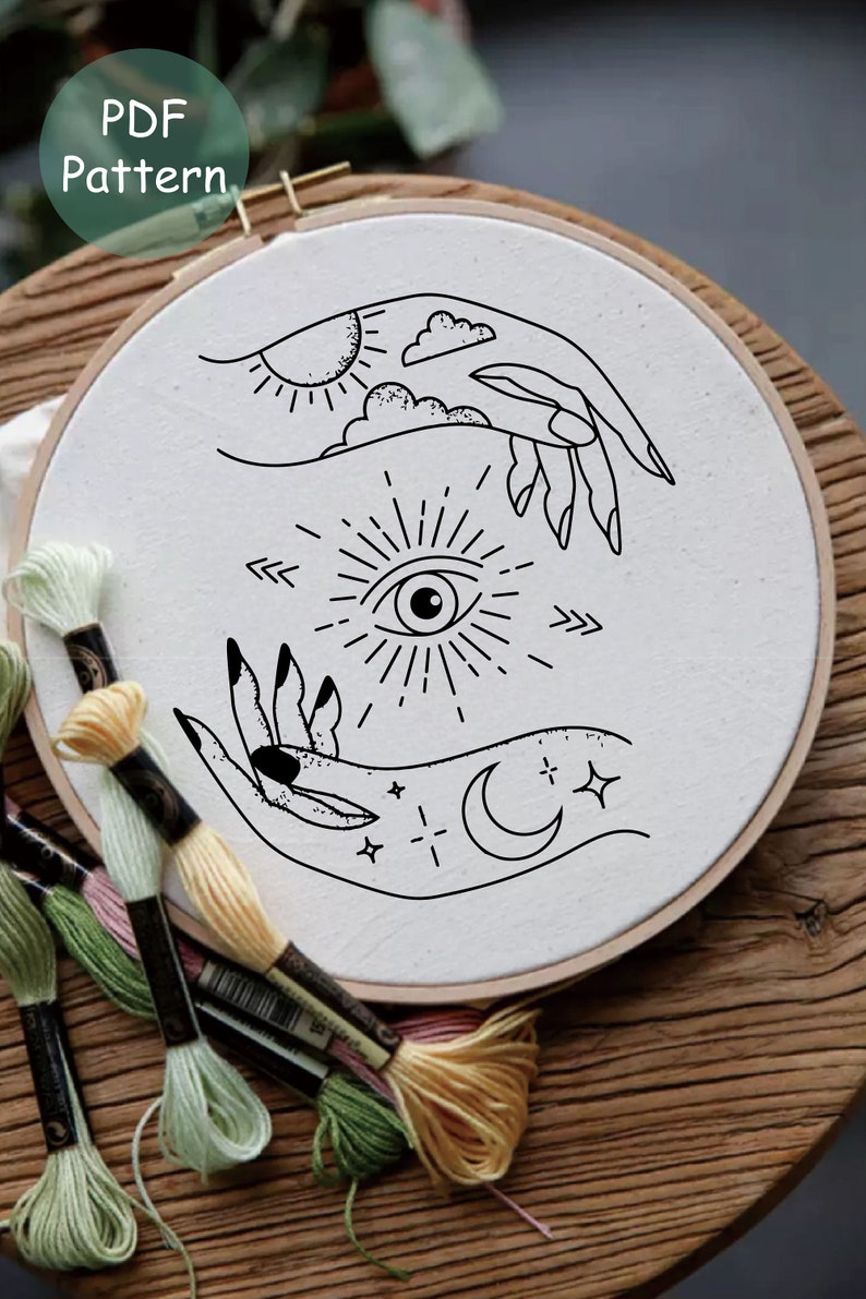 Eye Embroidery Pattern for Beginner | Celestial Hand Embroidery PDF ...