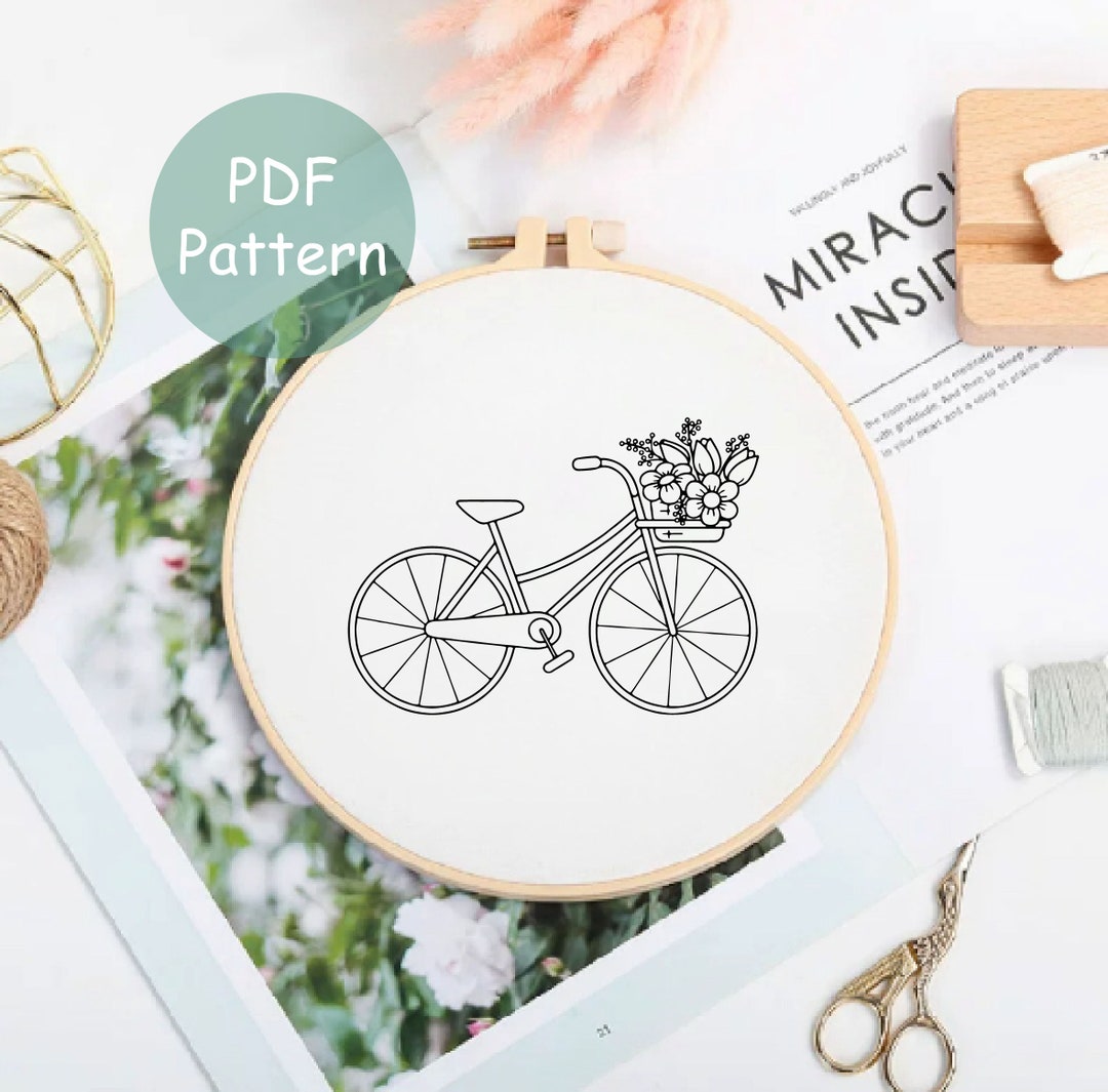 Bicycle Embroidery Pattern for Beginner | Floral Hand Embroidery PDF ...