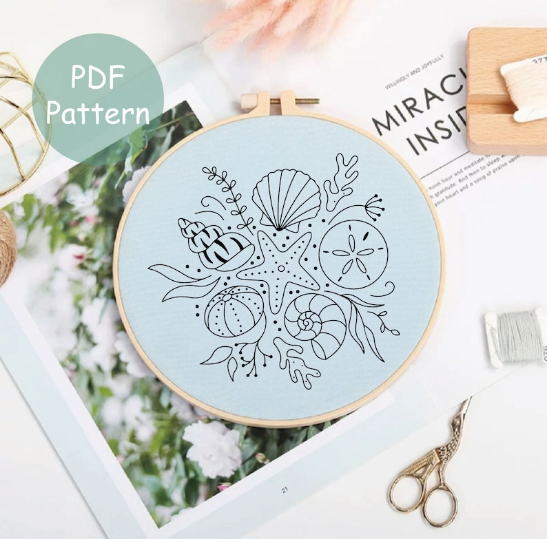 Shell Embroidery Pattern for Beginner | Sea Hand Embroidery PDF Pattern ...