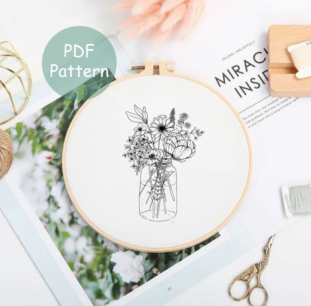 Flower Embroidery Pattern for Beginner | Floral Hand Embroidery PDF ...
