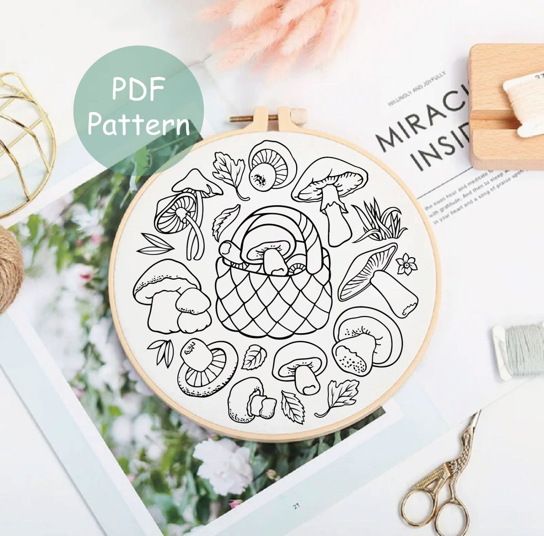 Mushroom Embroidery Pattern for Beginner | Modern Hand Embroidery PDF ...