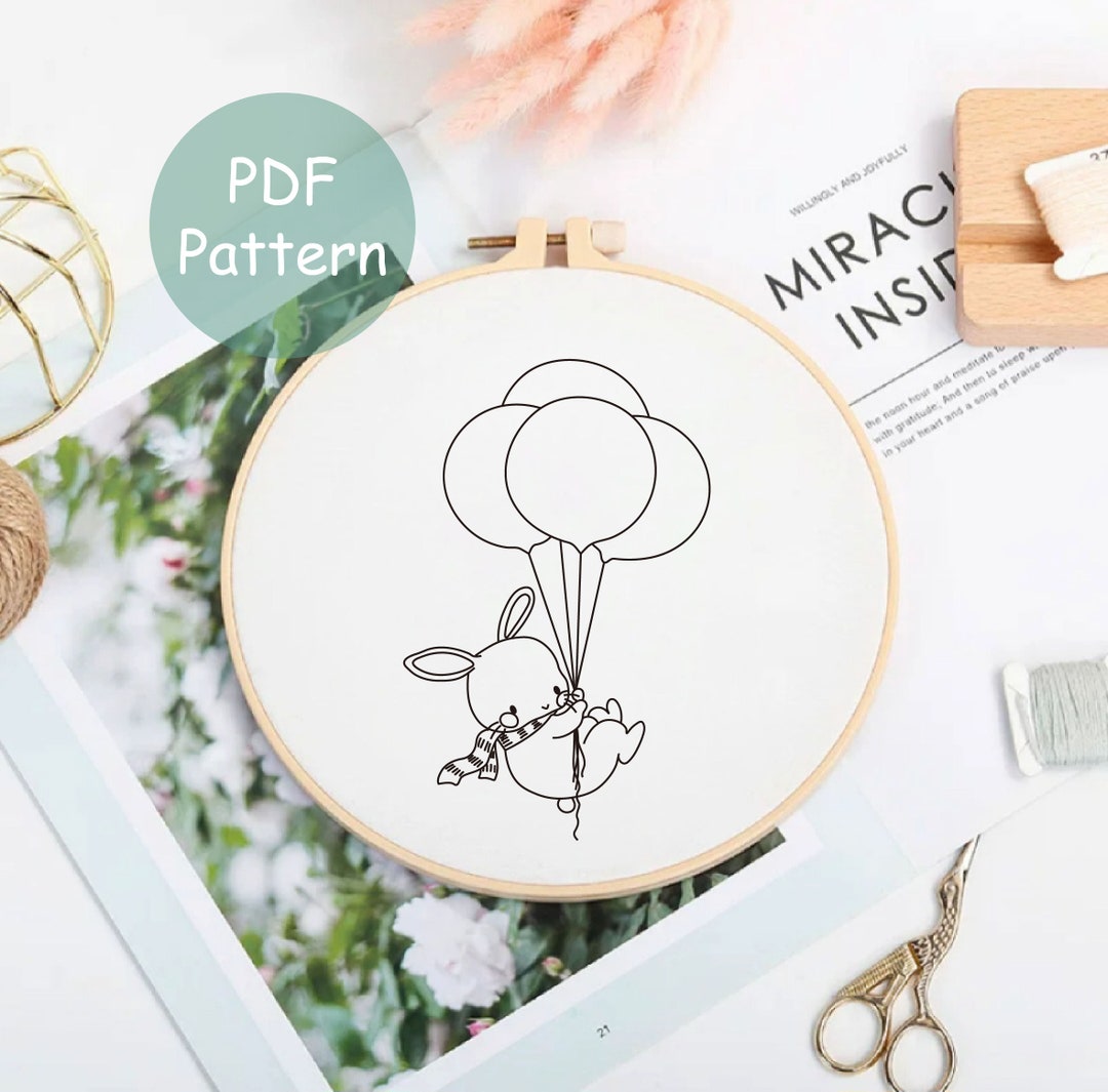 Rabbit Embroidery Pattern for Beginner | Animal Hand Embroidery PDF ...
