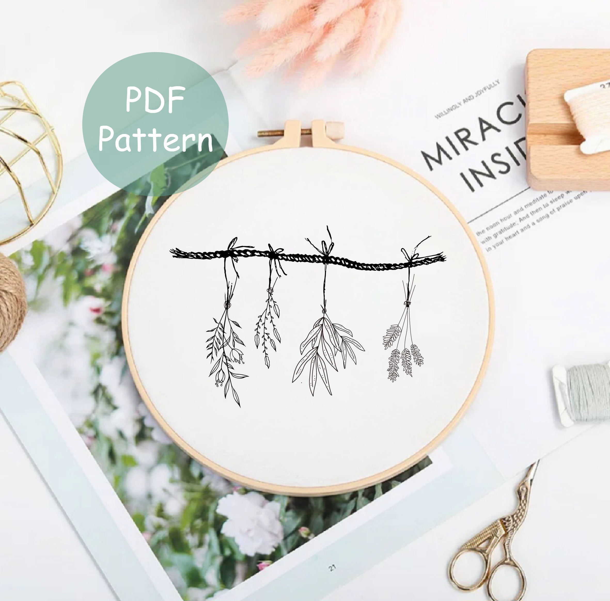 Dried Flowers Embroidery Pattern for Beginner | Hand Embroidery PDF ...