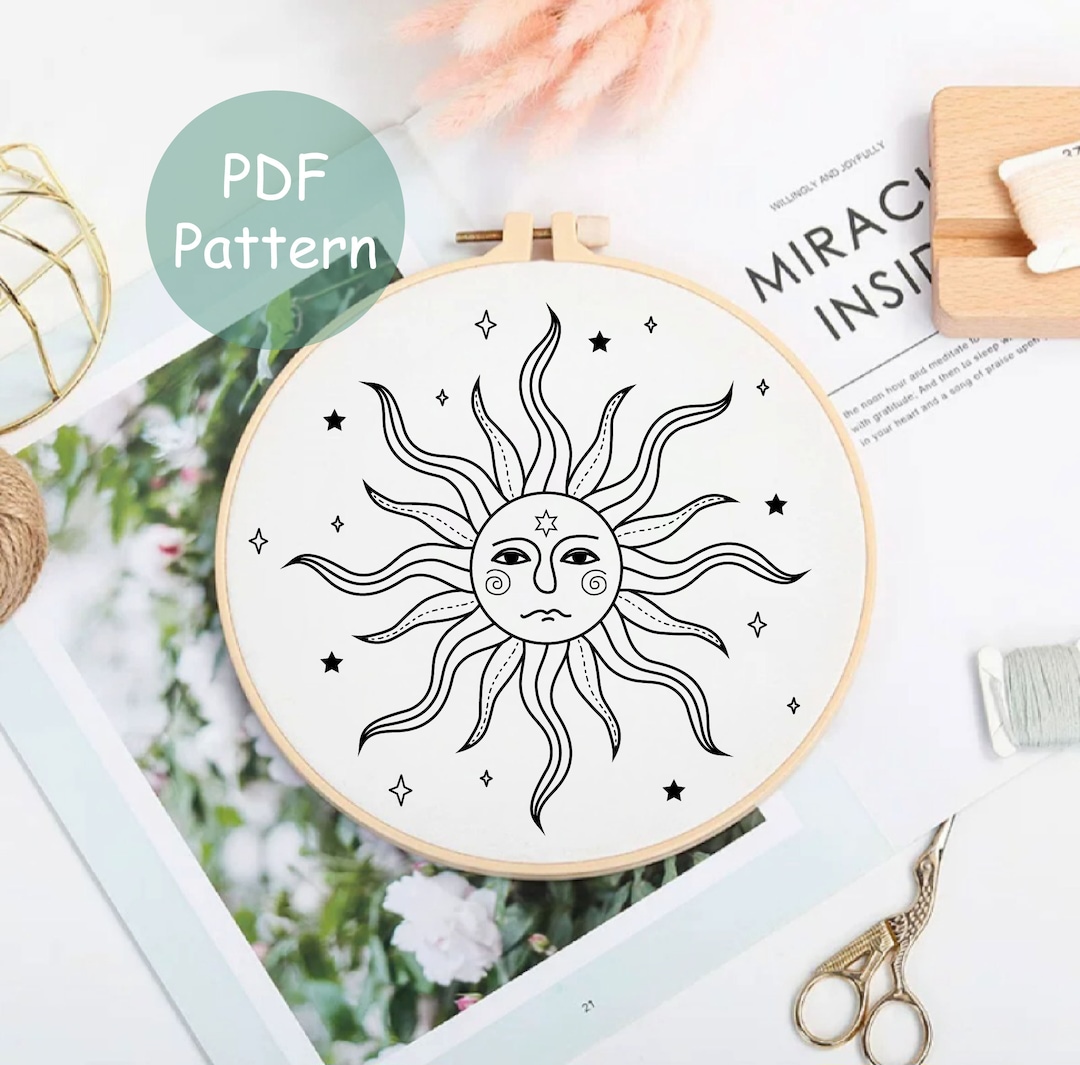 Sun Embroidery Pattern for Beginner | Celestial Hand Embroidery PDF ...