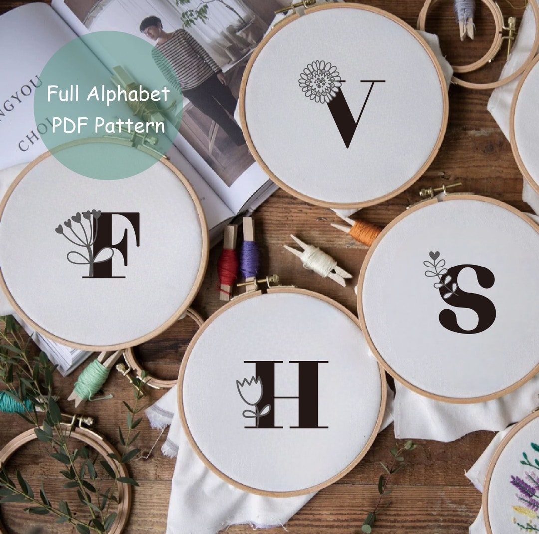 Floral Alphabet Embroidery PDF Pattern | Floral Monogram Hand ...