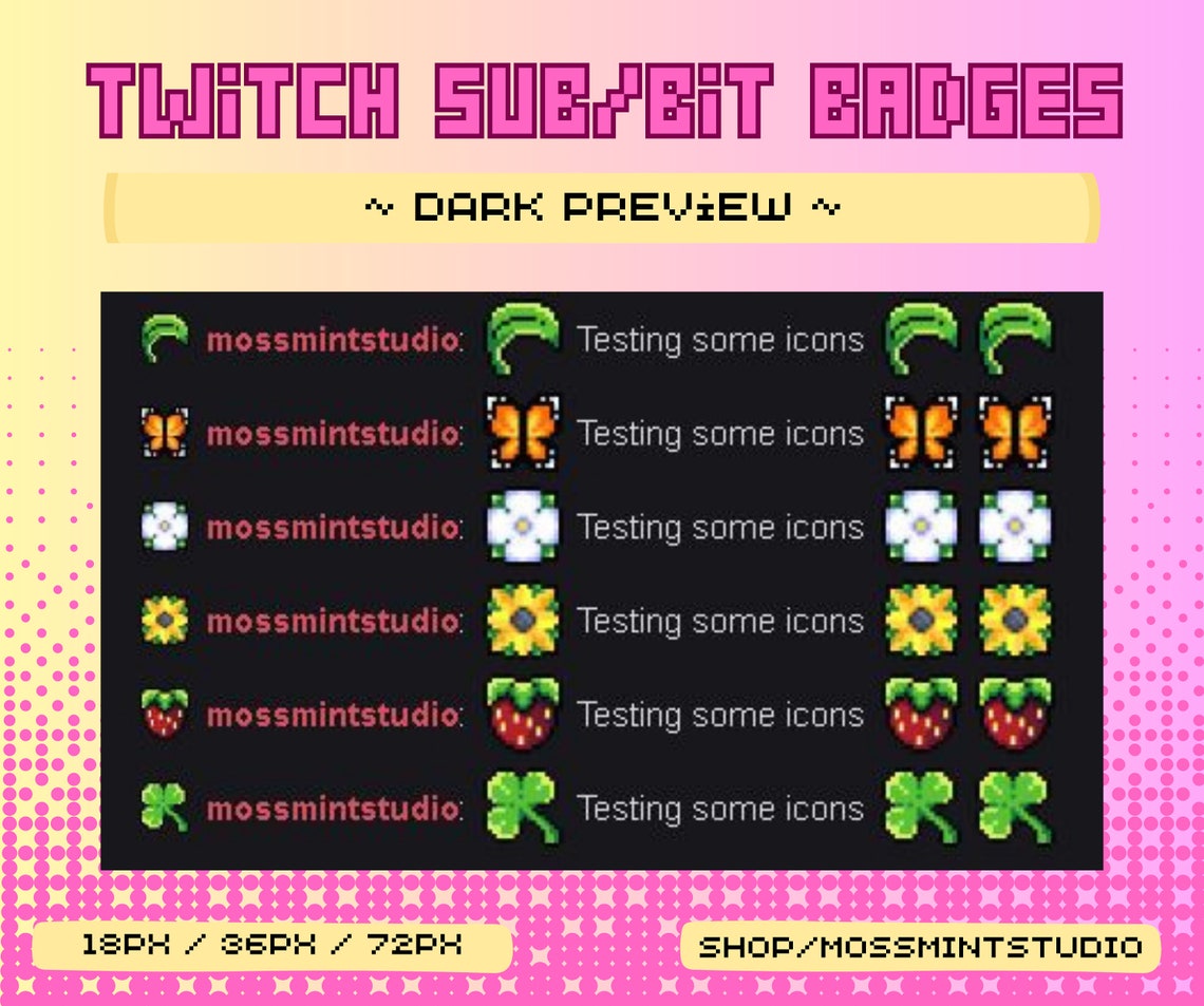 Twitch Sub Badges, Cute Twitch Badges, Garden Twitch Bit Badges, Pixel ...