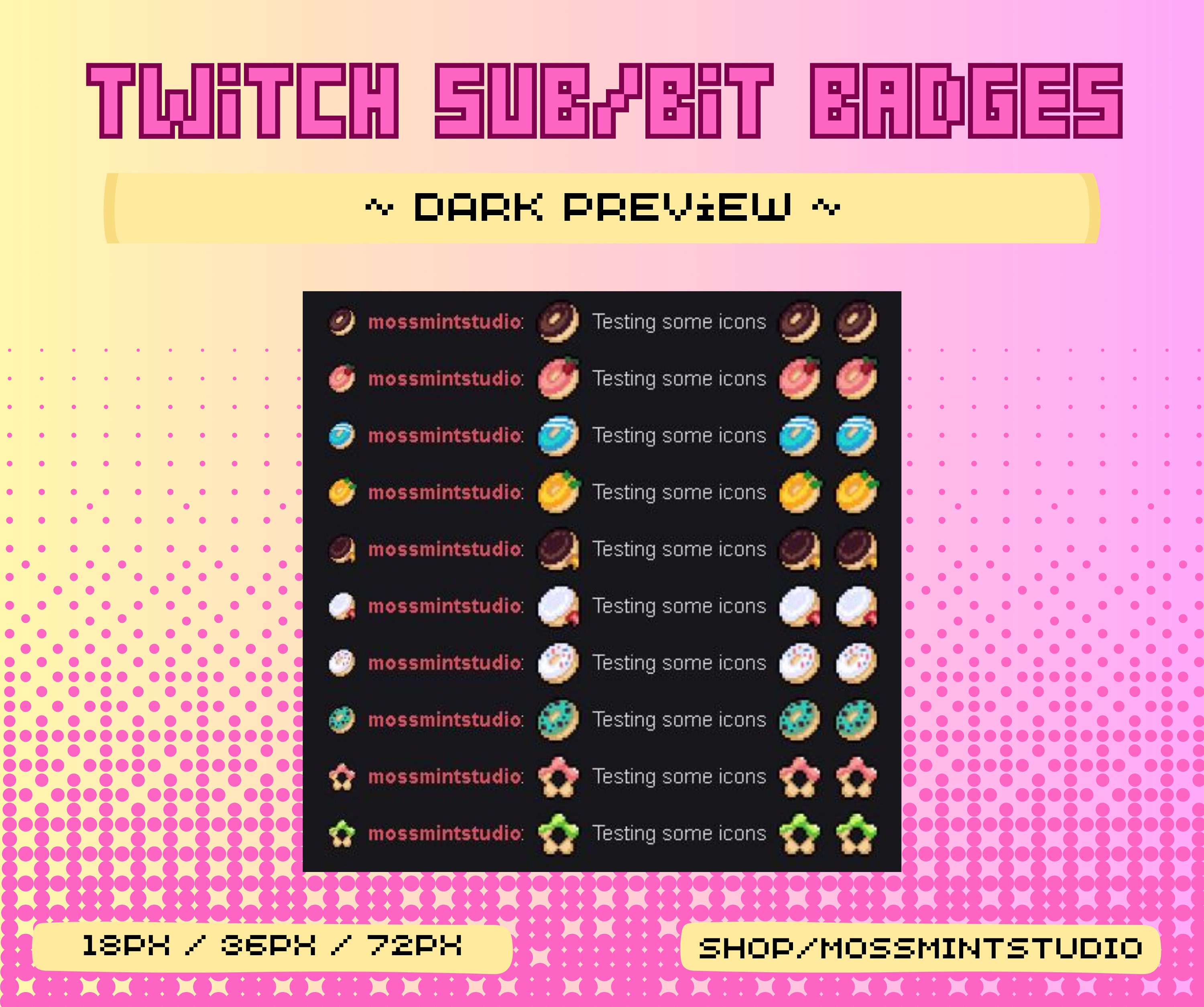 Twitch Sub Badges, Cute Twitch Badges, Donut Twitch Bit Badges, Pixel ...