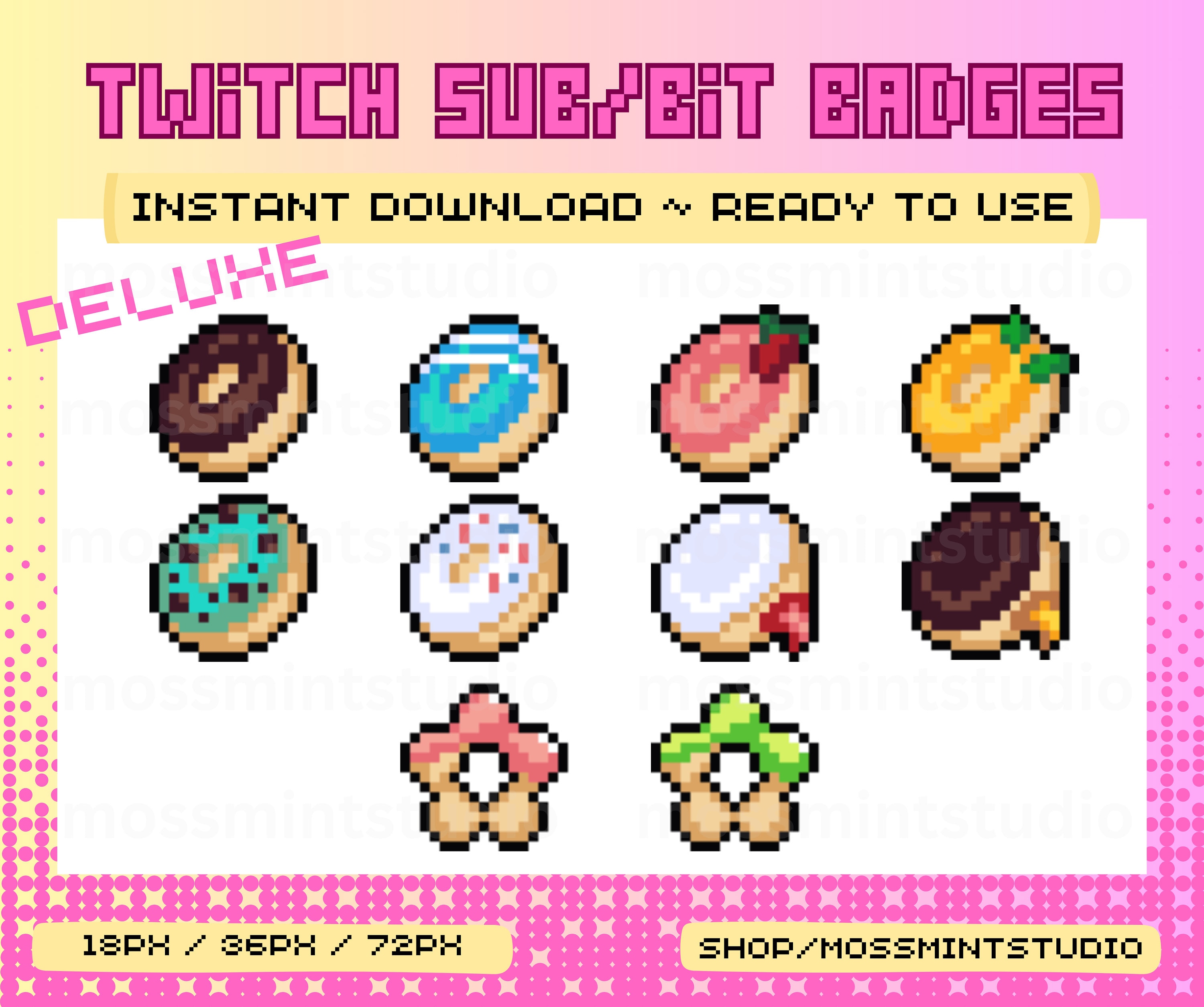 Twitch Sub Badges, Cute Twitch Badges, Donut Twitch Bit Badges, Pixel ...