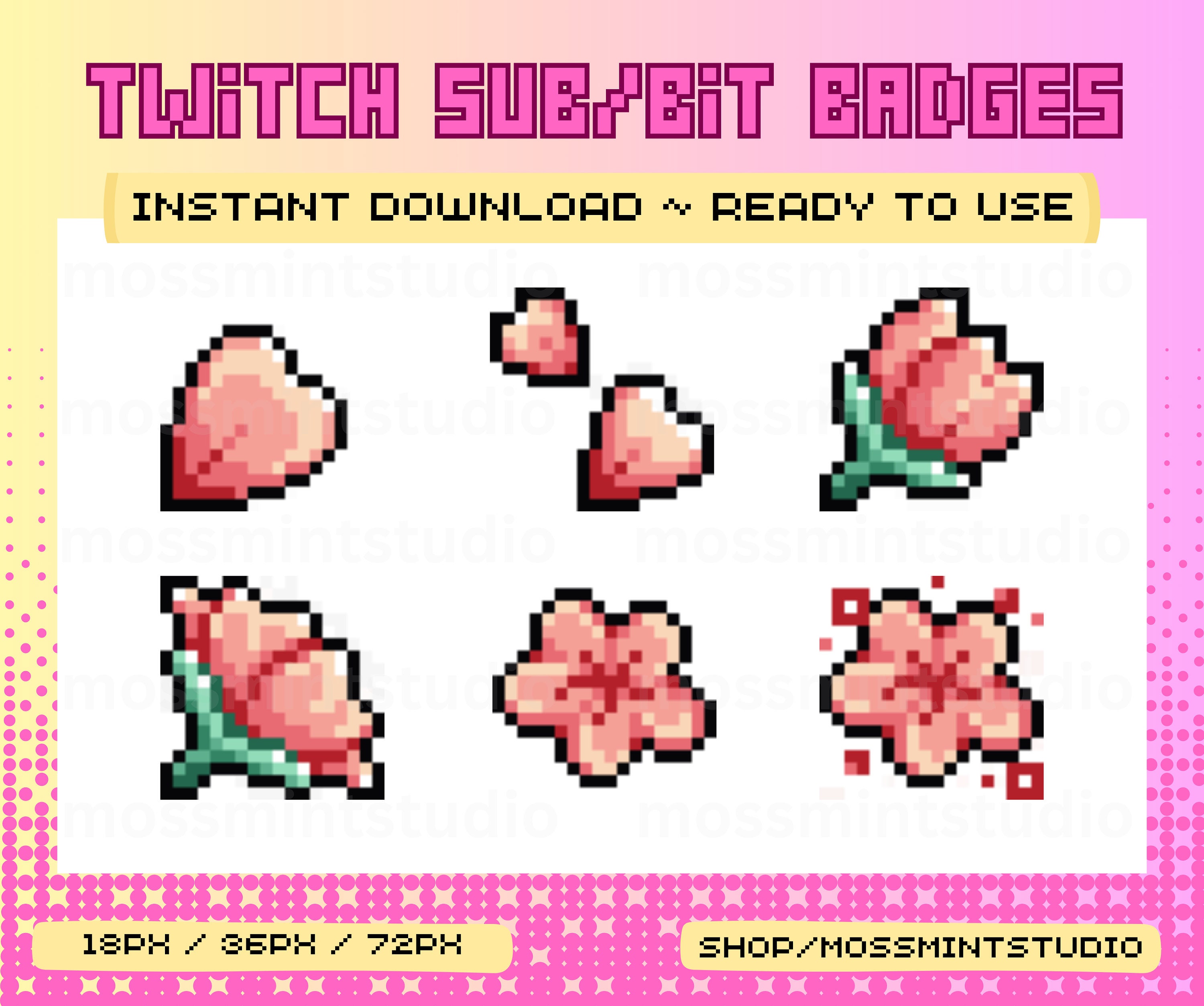 Twitch Sub Badges, Cute Twitch Badges, Sakura Twitch Bit Badges, Pixel ...