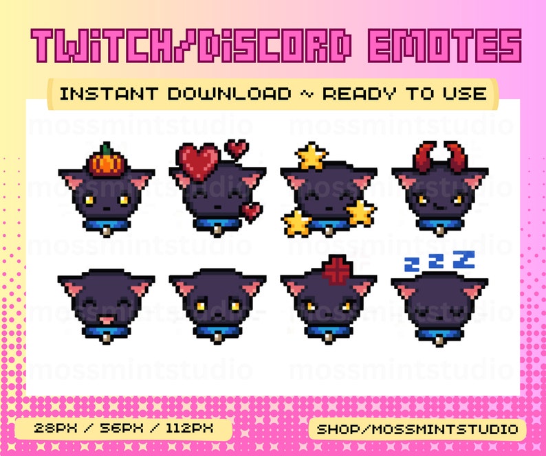 Twitch Emotes, Discord Emotes, Cute Cat Emojis, Pixel Twitch Badges and ...