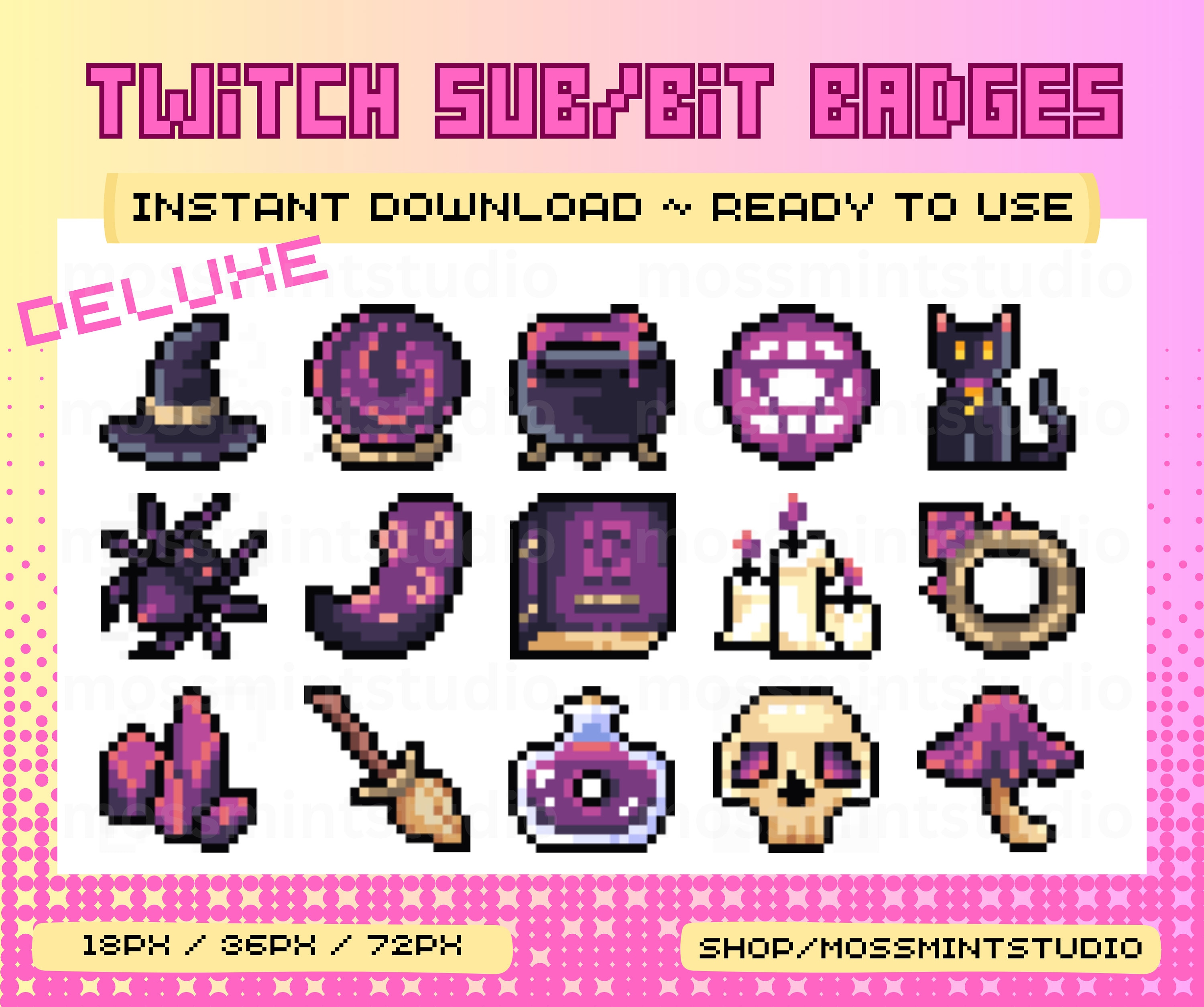 Twitch Sub Badges, Spooky Twitch Badges, Witch Twitch Bit Badges, Pixel ...