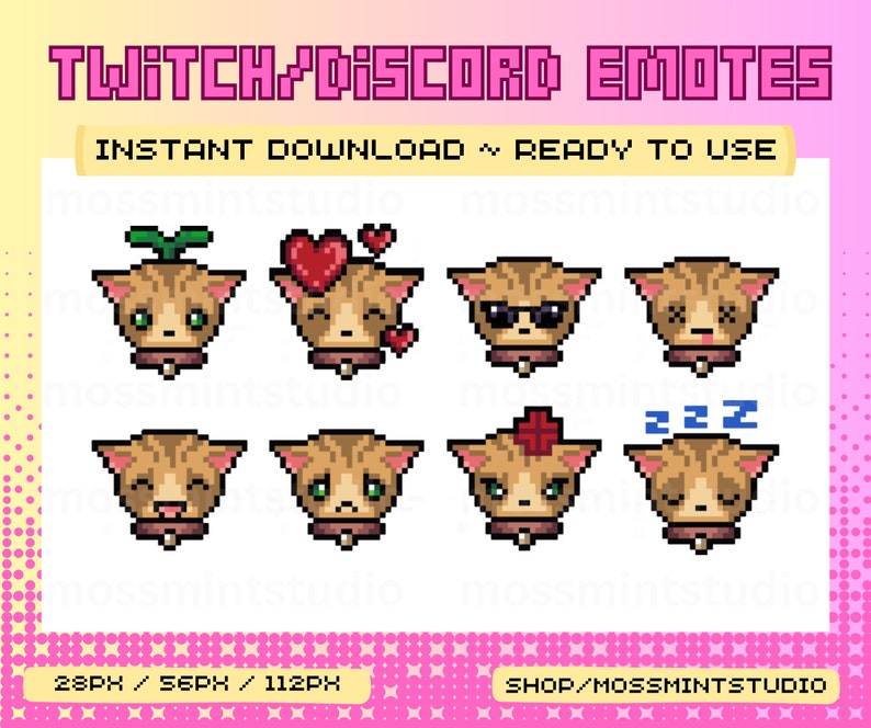 Twitch Emotes, Discord Emotes, Cute Cat Emojis, Pixel Twitch Badges and ...