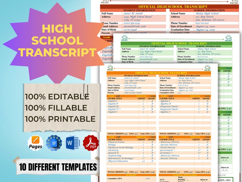 Customizable Homeschool Transcript Bundle, Homeschool Planner Transcript Academic Records ...